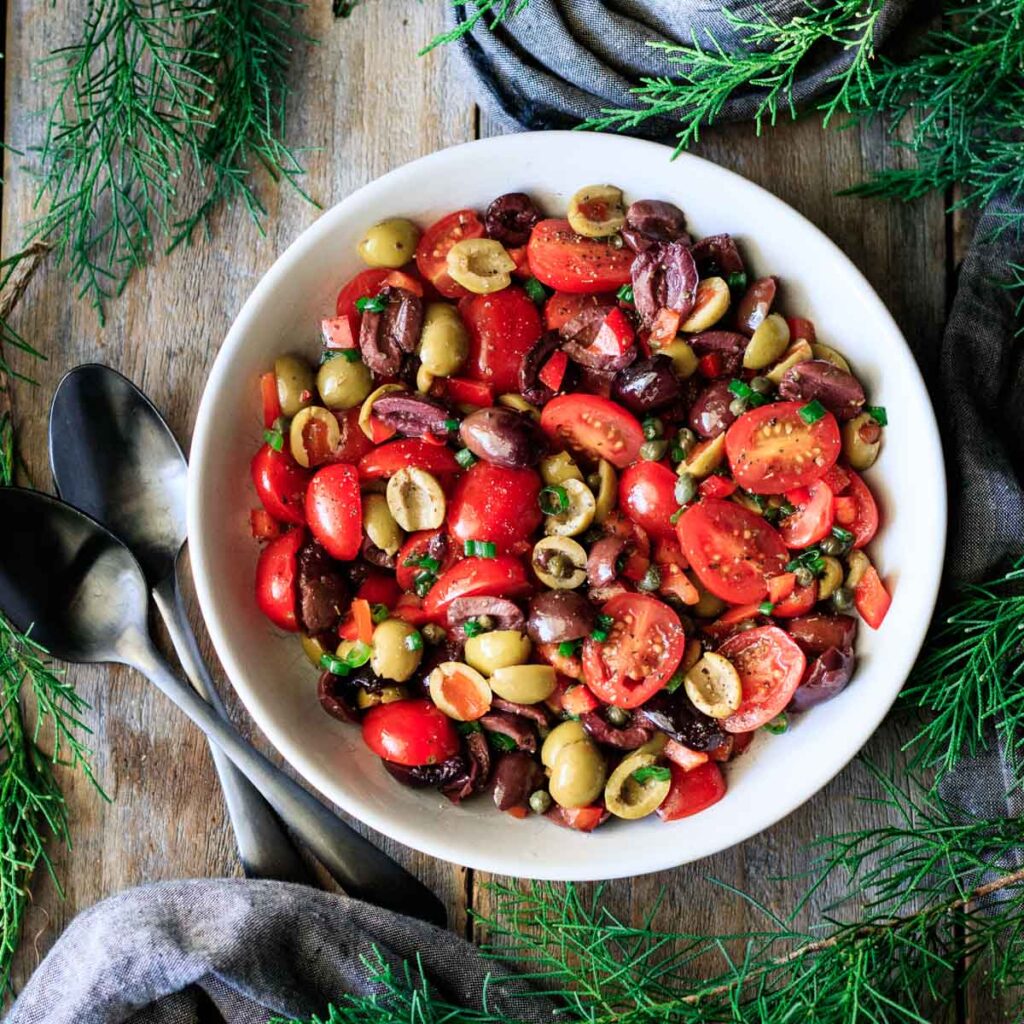 Marinated Tomato Olive Salad Recipe - Savor the Flavour